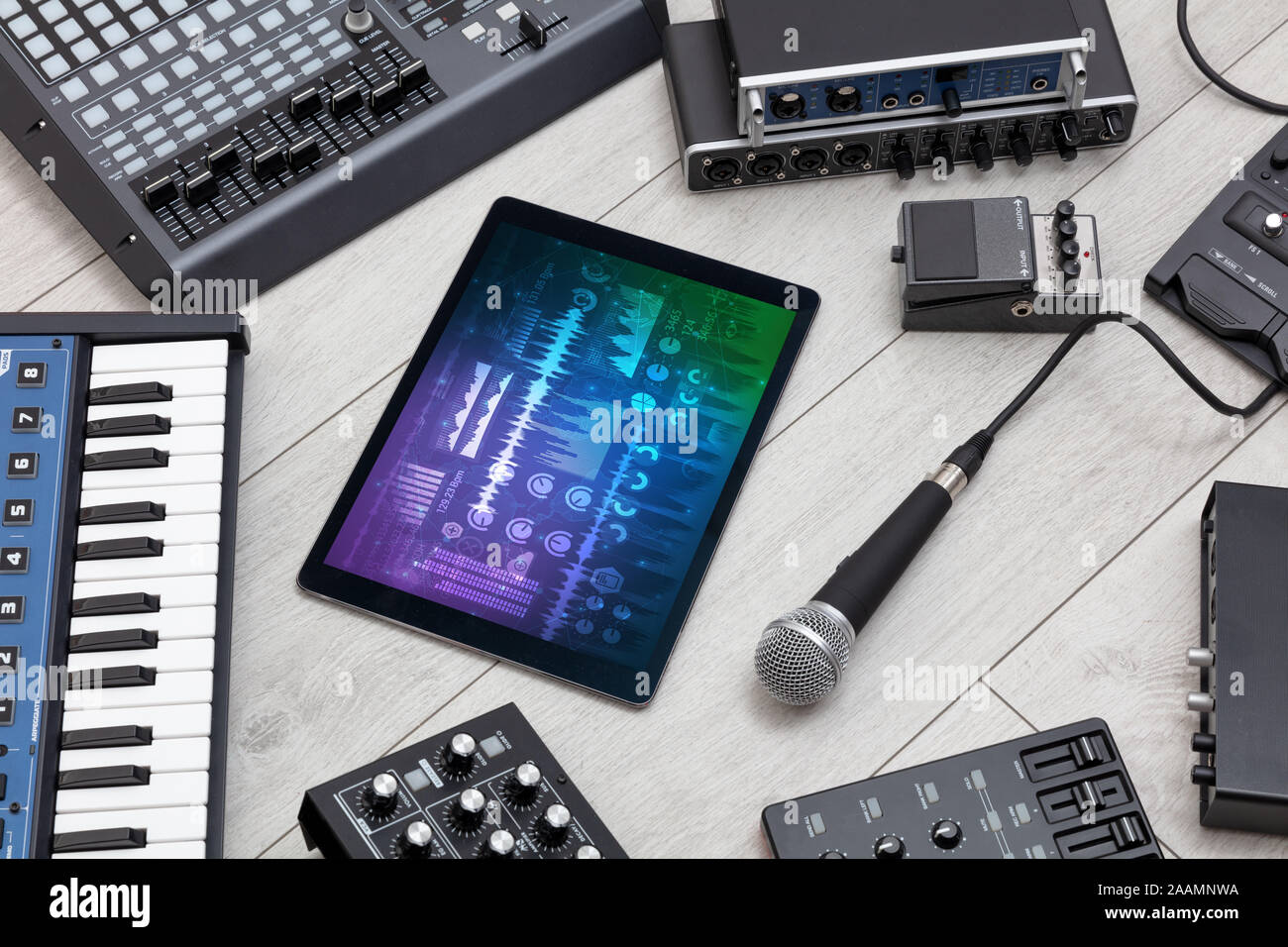 Electronic music instruments, microphone, piano, consoles and tablet ...