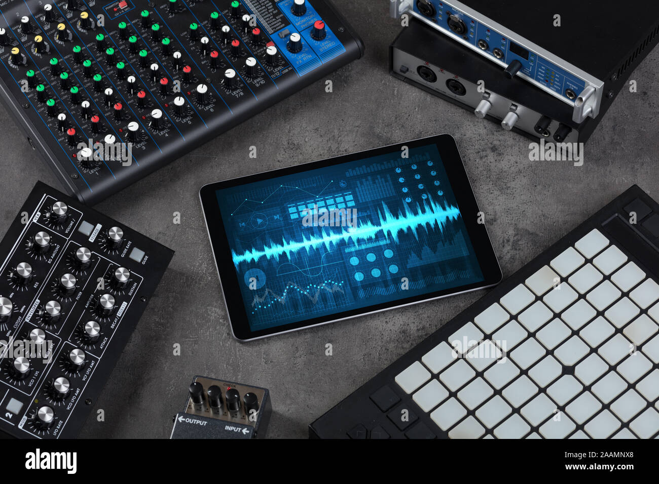 Music instruments and tablet with recording sound concept Stock Photo ...