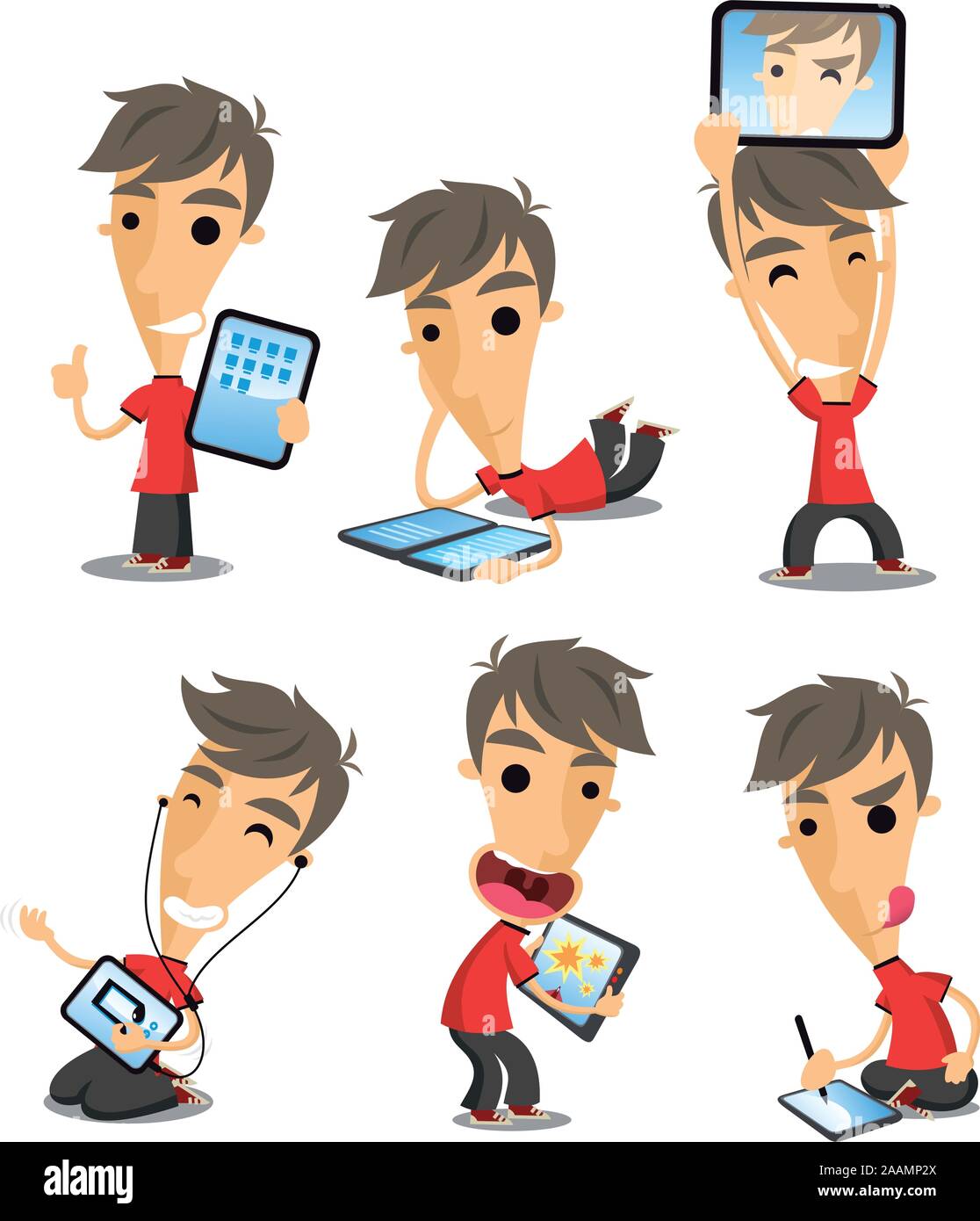 Boy with tablet cartoon action set Stock Vector Image & Art - Alamy