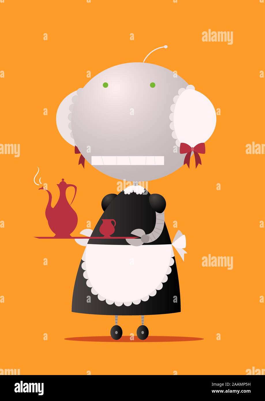Robot maid carring teapot Stock Vector Image & Art - Alamy