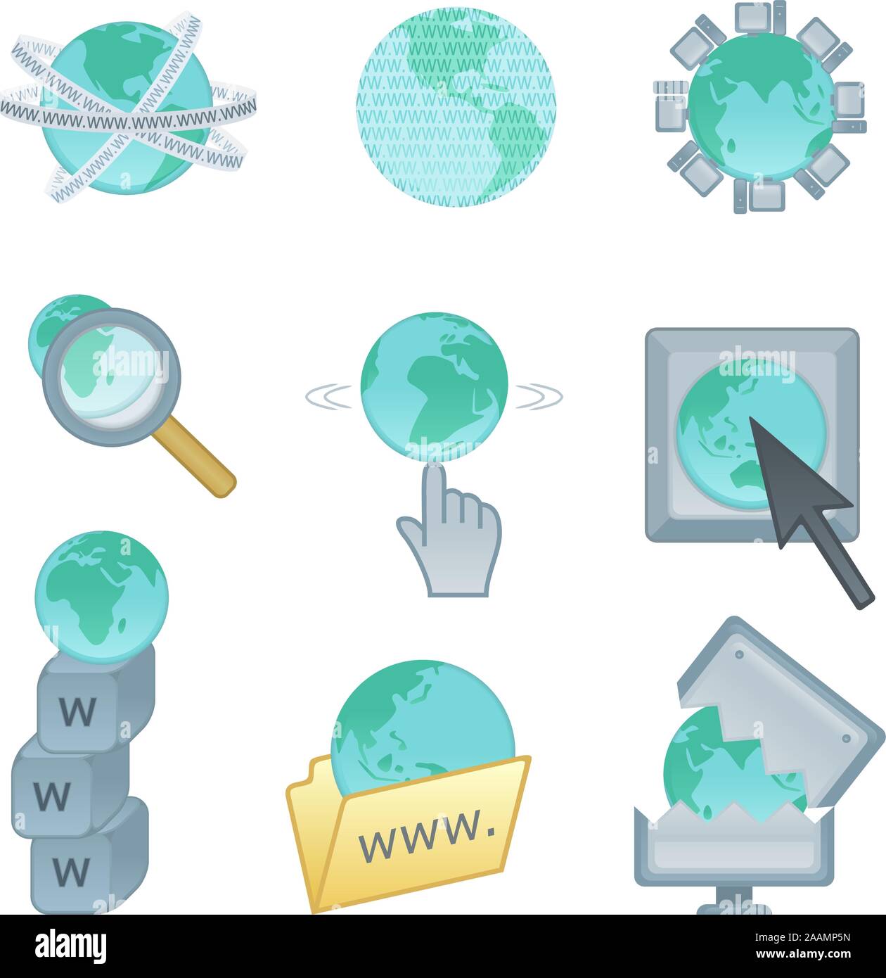 World wide web internet icons set. With computer icons related to internet access mixed with www ...