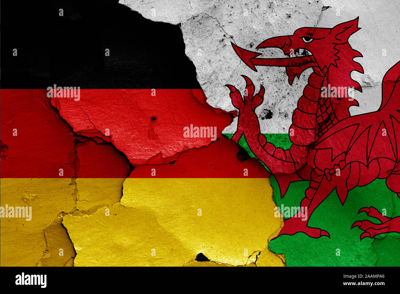 flags of Germany and Wales painted on cracked wall Stock Photo - Alamy