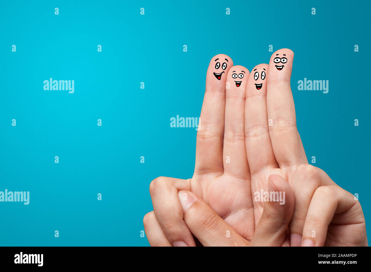 Happy face fingers hug each other Stock Photo - Alamy