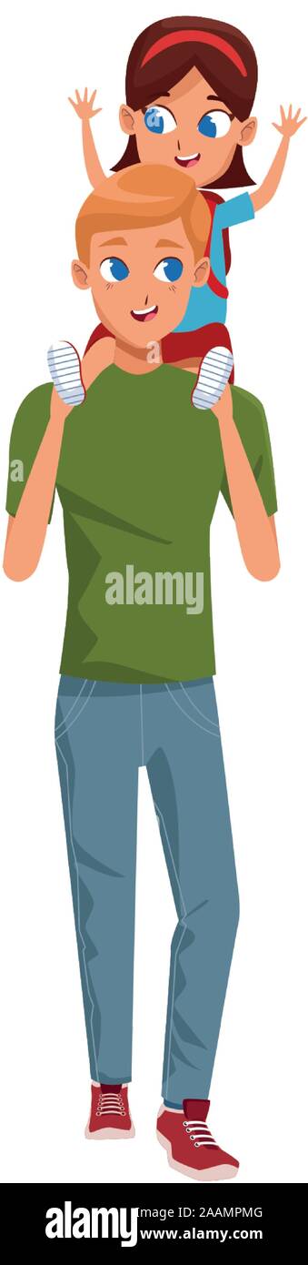cartoon man carrying his little daughter on shoulders Stock Vector ...