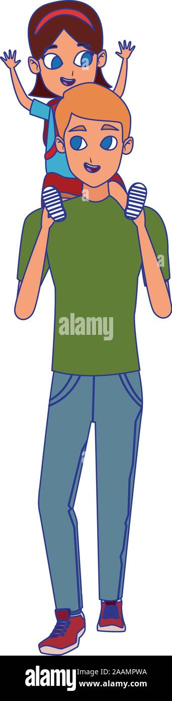 cartoon man carrying his little daughter on shoulders Stock Vector ...