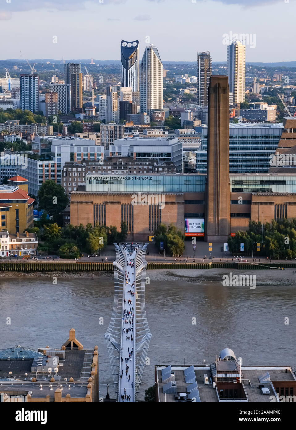 View of the Millennium Bridge, Tate Modern, Two Fifty One and the ...