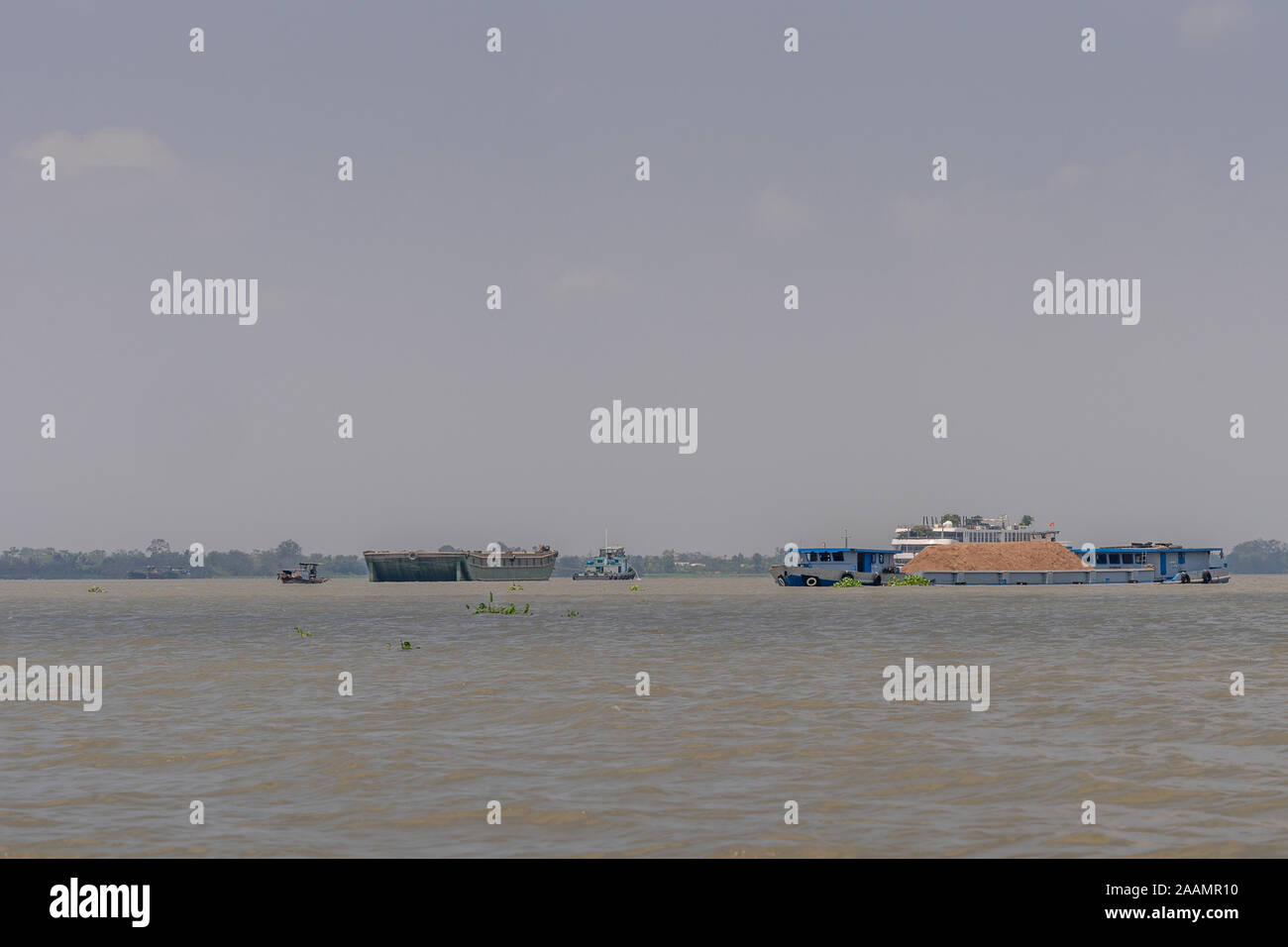 Tan Phong, Mekong Delta, Vietnam - March 13, 2019: wide shot over brown ...