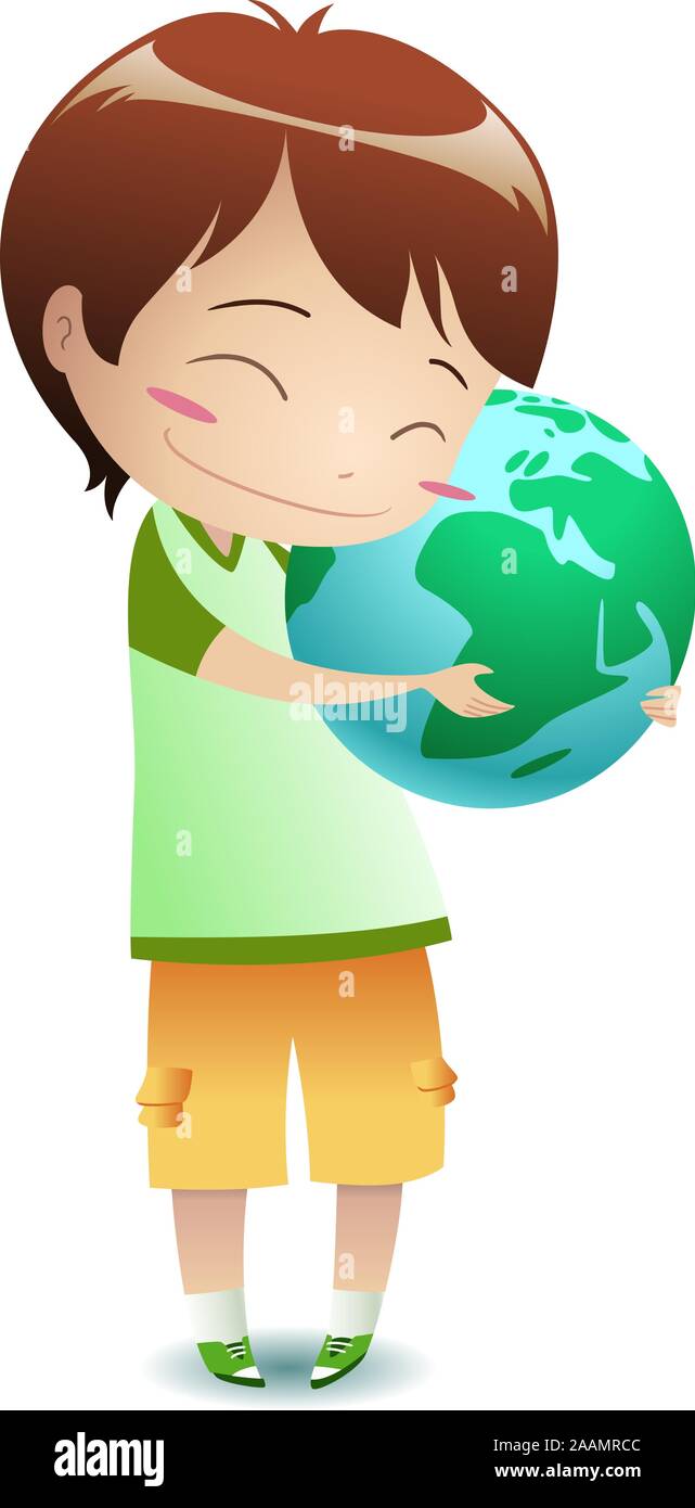 Little boy hugging the World Stock Vector Image & Art - Alamy
