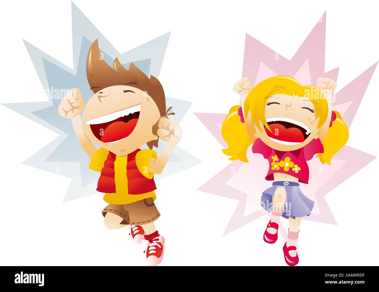 Boy and girl jumping with joy vector illustration Stock Vector Image ...