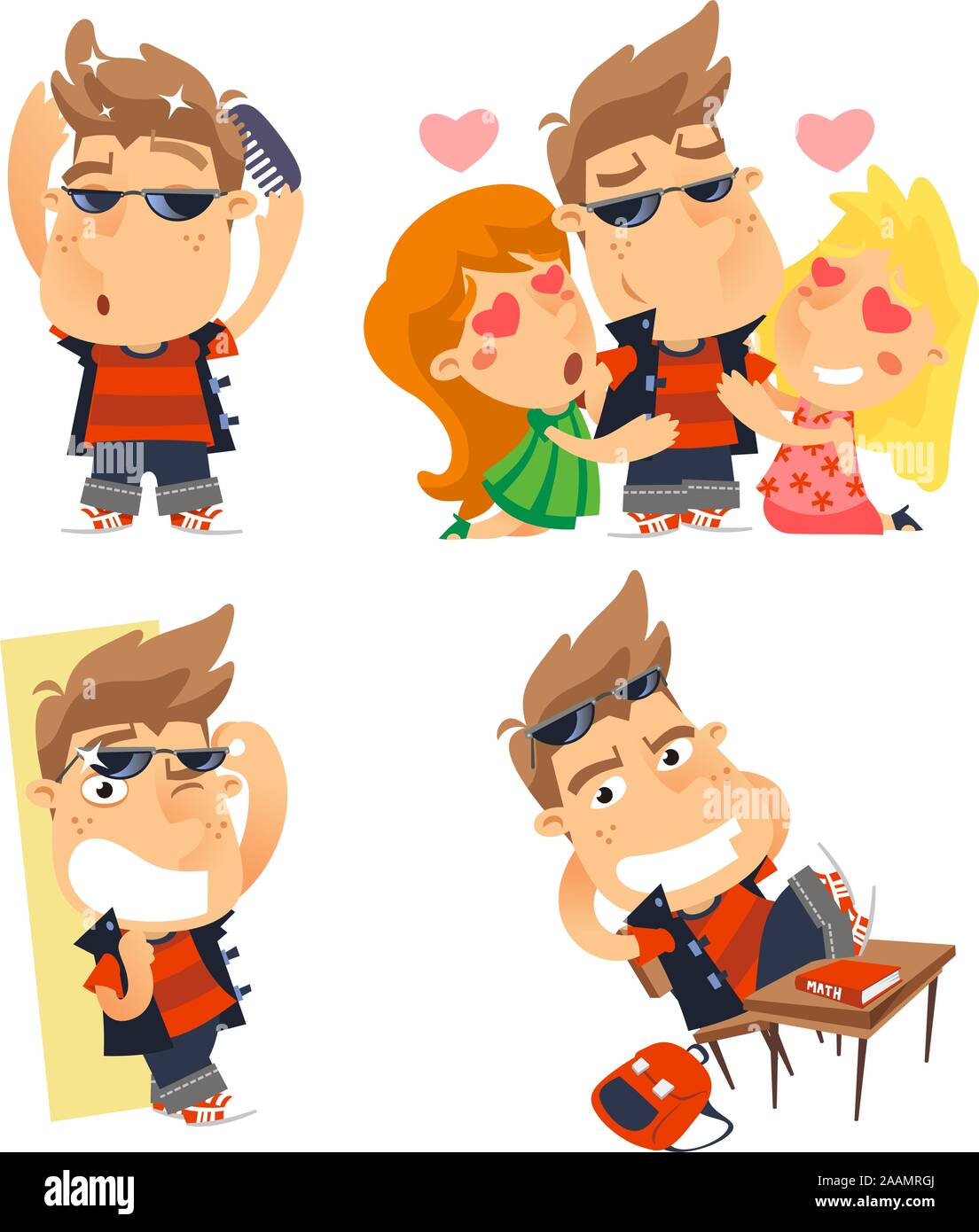 Cool Popular kid action set vector illustration cartoon Stock Vector ...