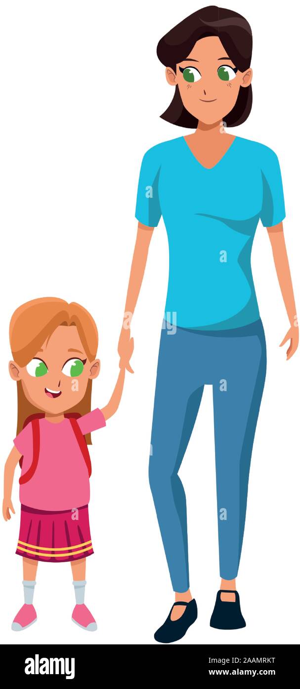 cartoon woman with little girl, flat design Stock Vector Image & Art ...