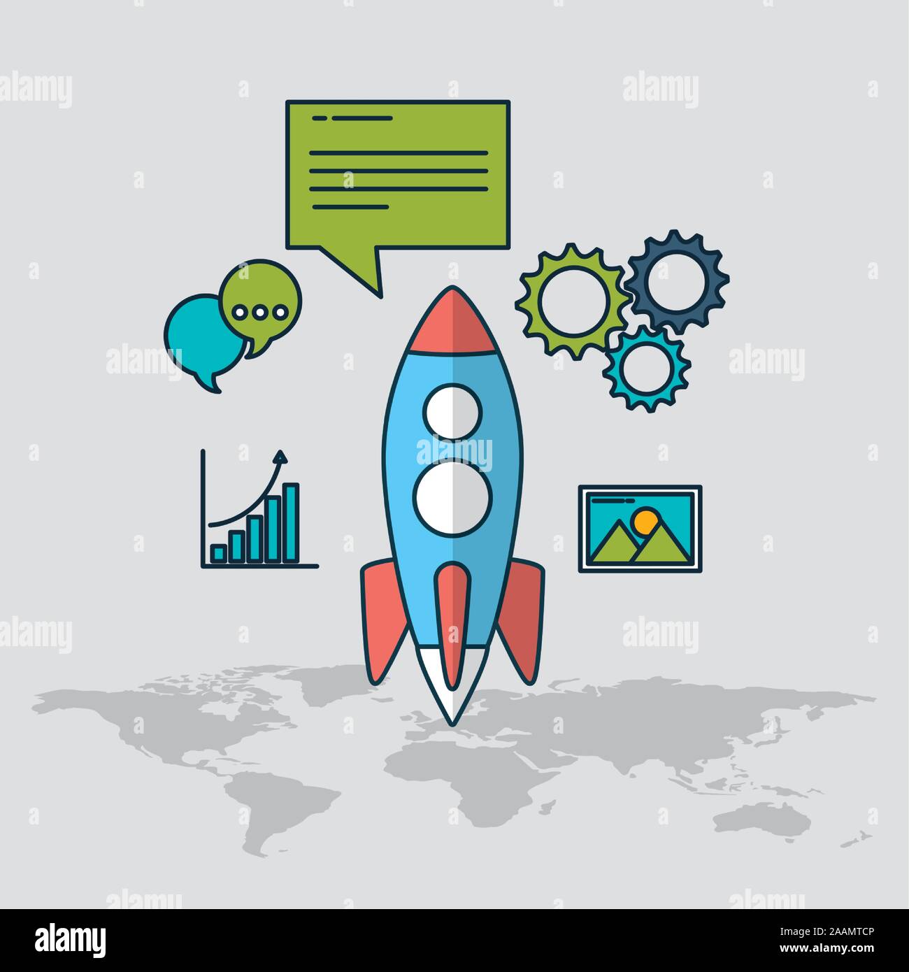 digital marketing technology with rocket launcher Stock Vector Image ...