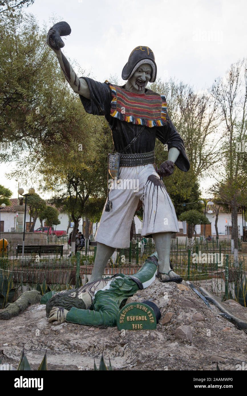 TARABUCO, Bolivia - October 16th 2019: Statue of an indigenous man in ...