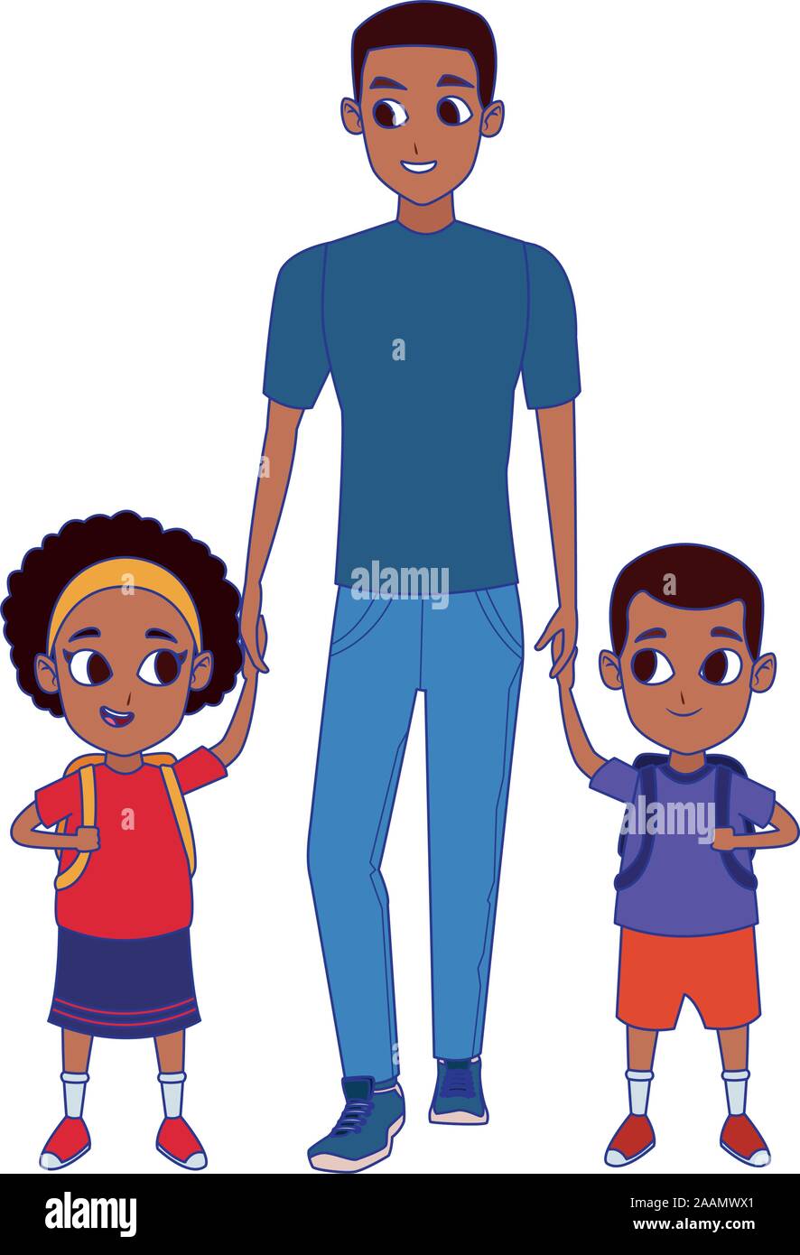 cartoon man with little kids, colorful design Stock Vector Image & Art ...