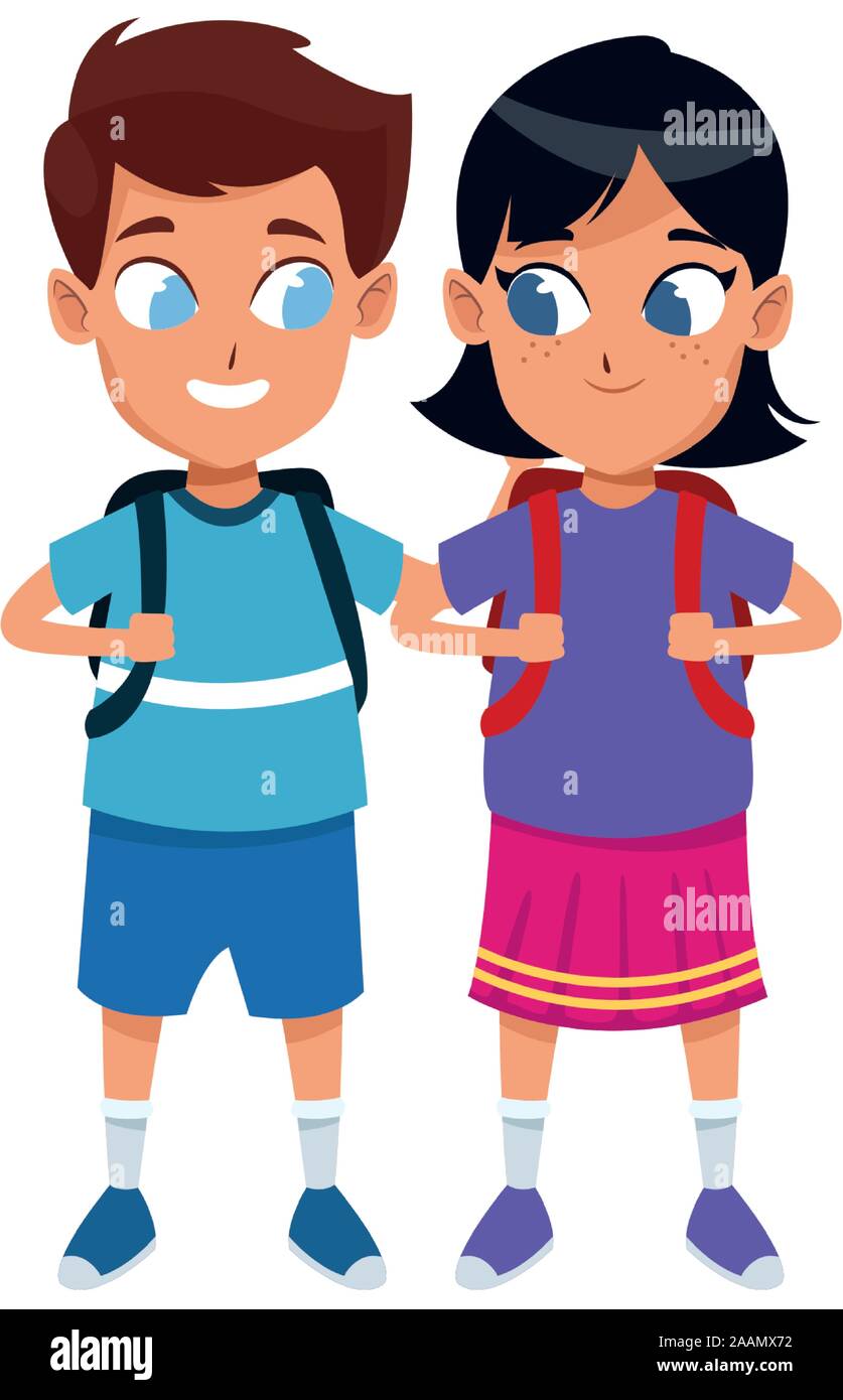 cute kids with school backpacks, colorful design Stock Vector Image ...