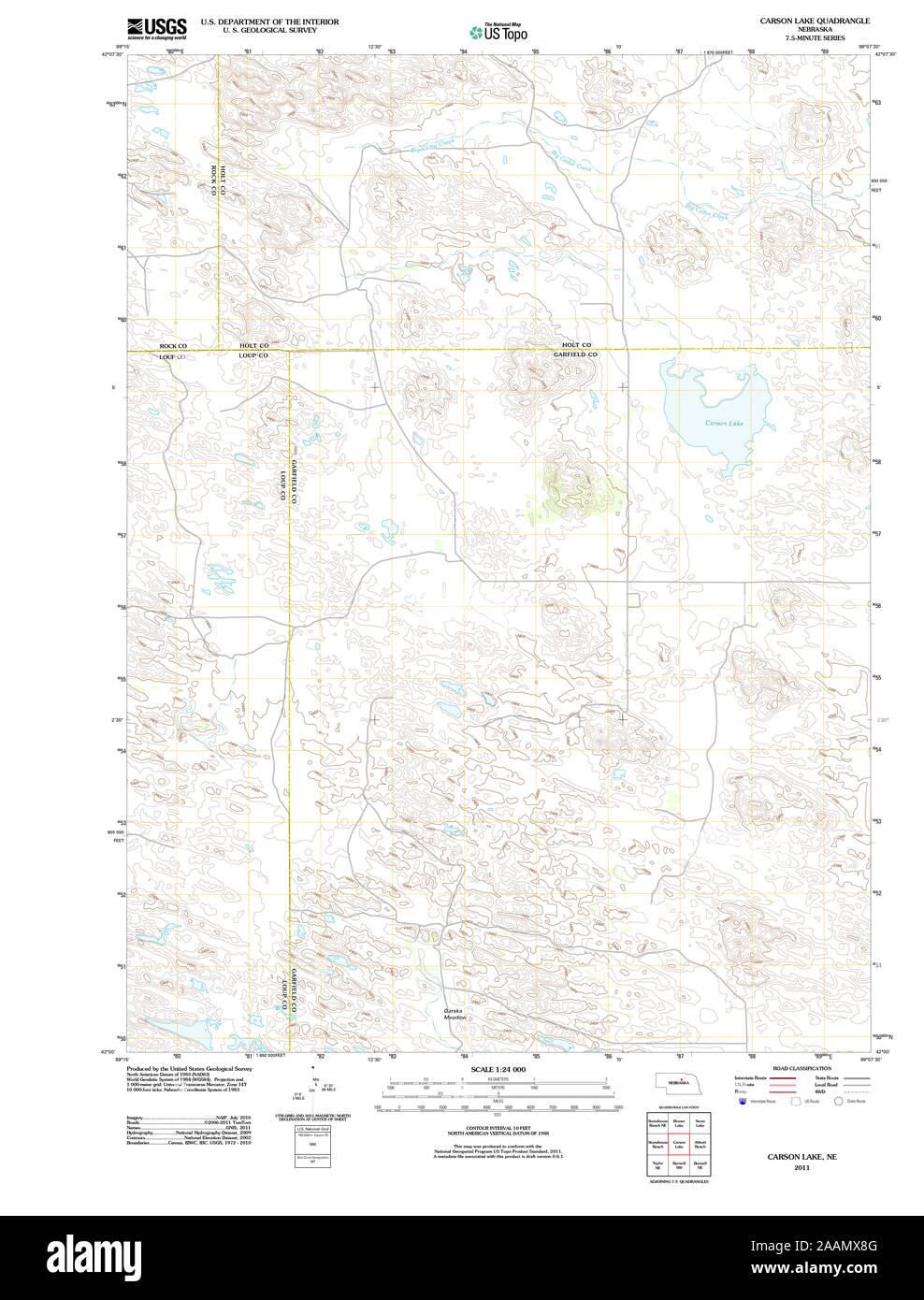 USGS TOPO Map Nebraska NE Carson Lake 20111025 TM Restoration Stock ...