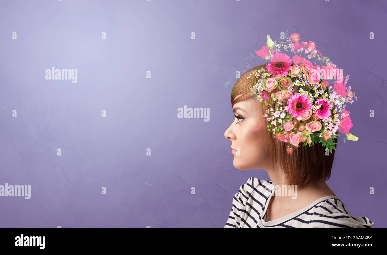 Blossomed head with colorful flowers and spring concept Stock Photo - Alamy