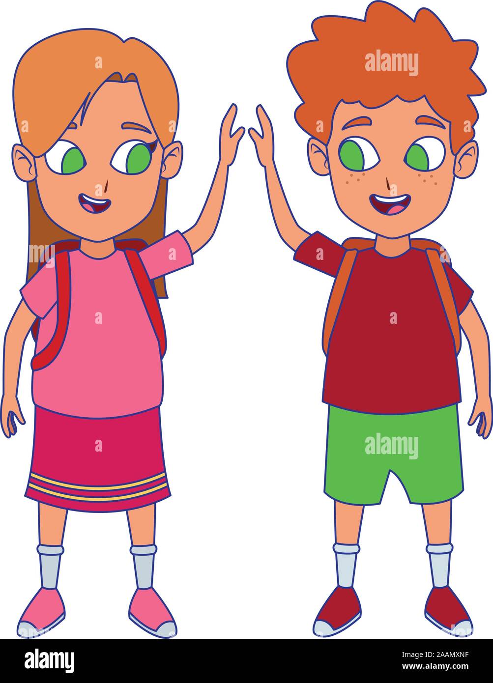 cartoon happy kids with school backpacks Stock Vector Image & Art - Alamy