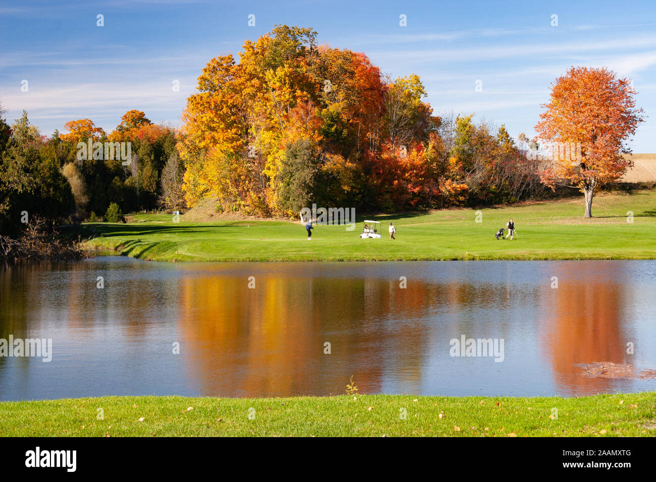 landscape fall foliage and lake at Golf Course Stock Photo - Alamy