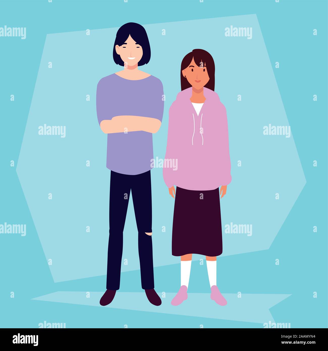 couple of people smiling standing vector illustration design Stock ...