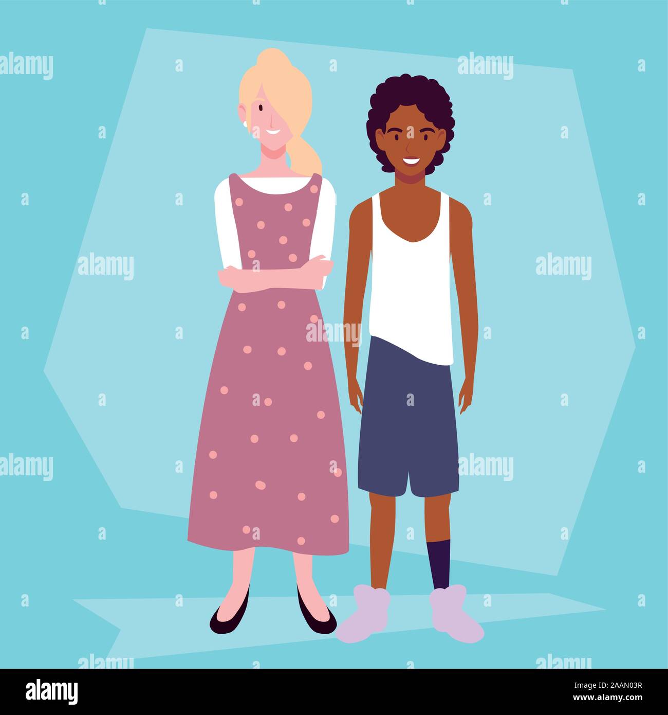 couple of people smiling standing vector illustration design Stock ...