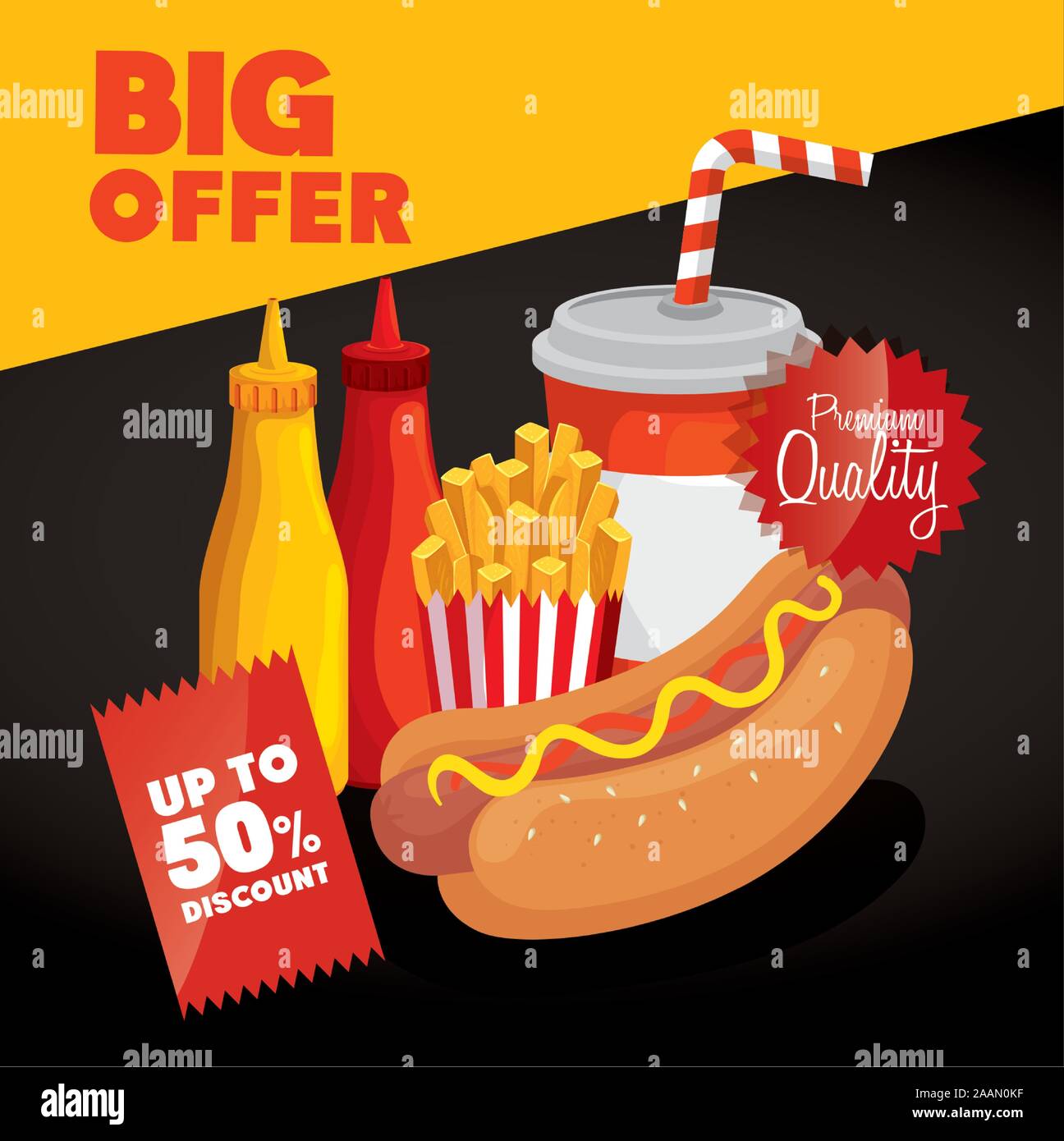 poster big offer of fast food with fifty percent discount Stock Vector ...