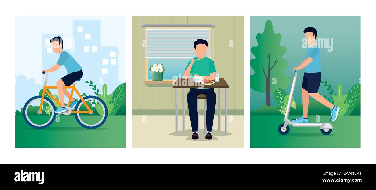 set scenes healthy lifestyle avatar character Stock Vector Image & Art ...