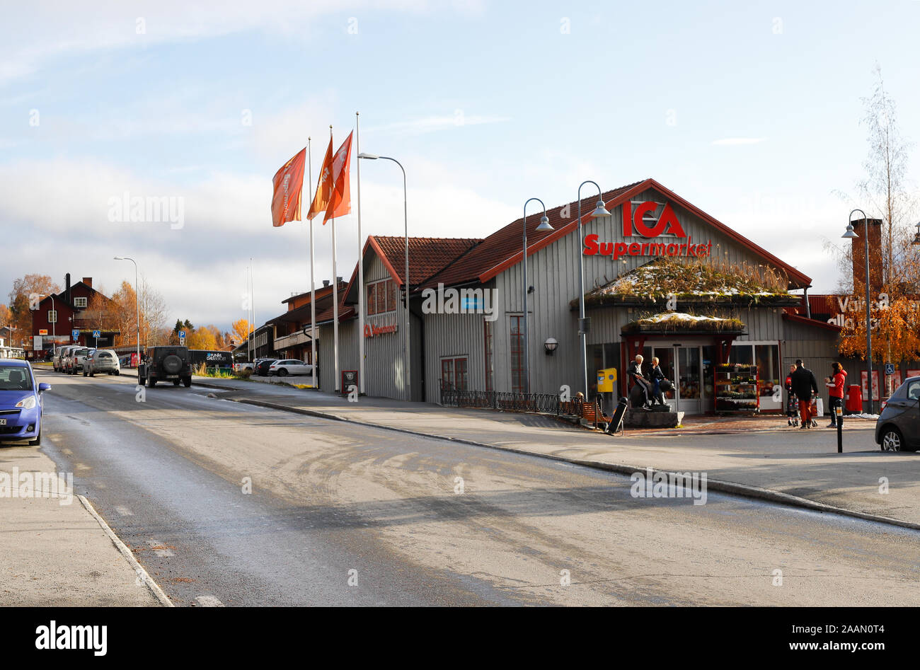 Funasdalen, Sweden - October 10, 2019: Village center with the ICA ...