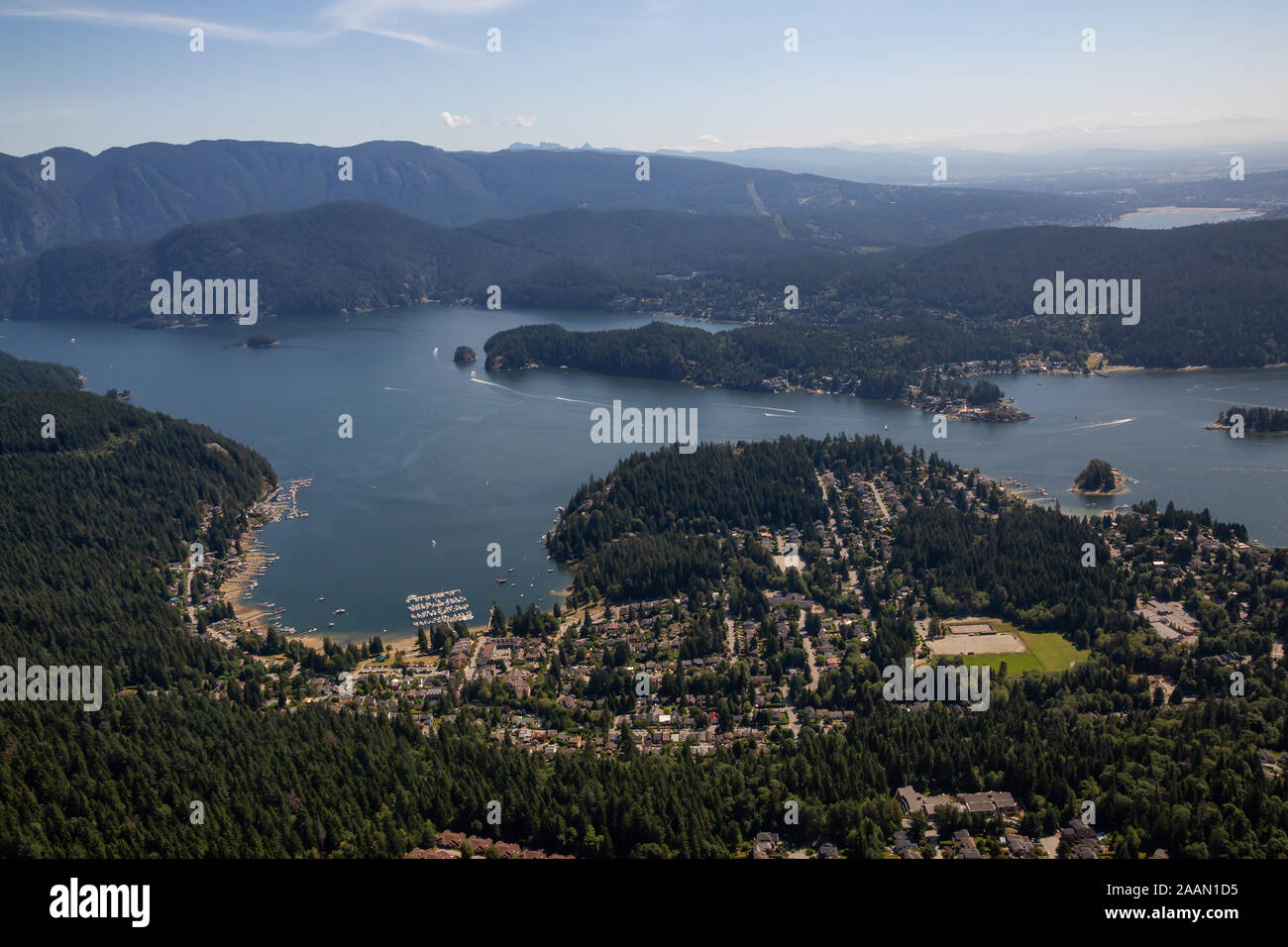 Aerial View of Deep Cove during a sunny summer morning. Located in ...