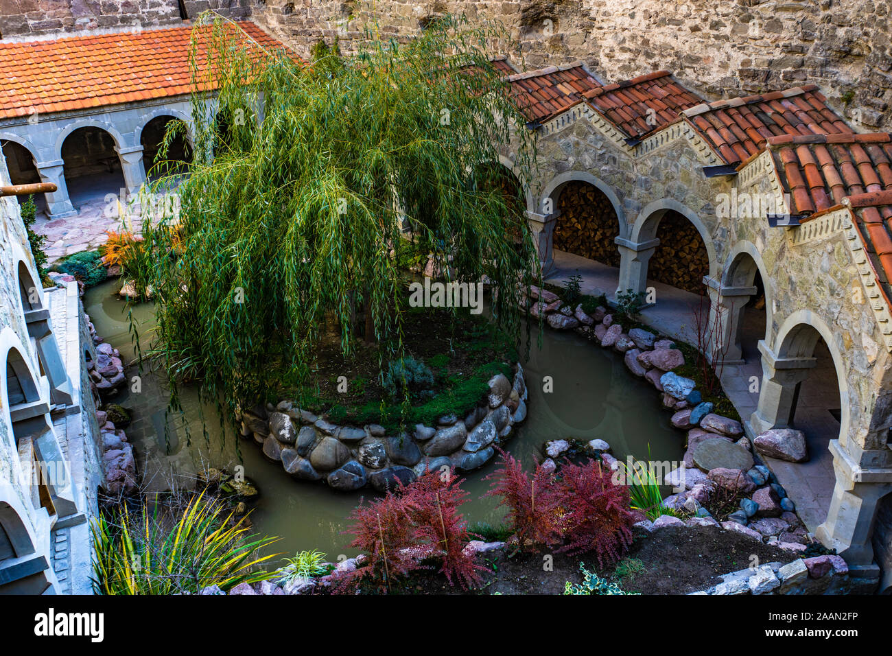 18 NOVEMBER 2019, GEORGIA: Inner yard in famous man monastery Mzovreti ...