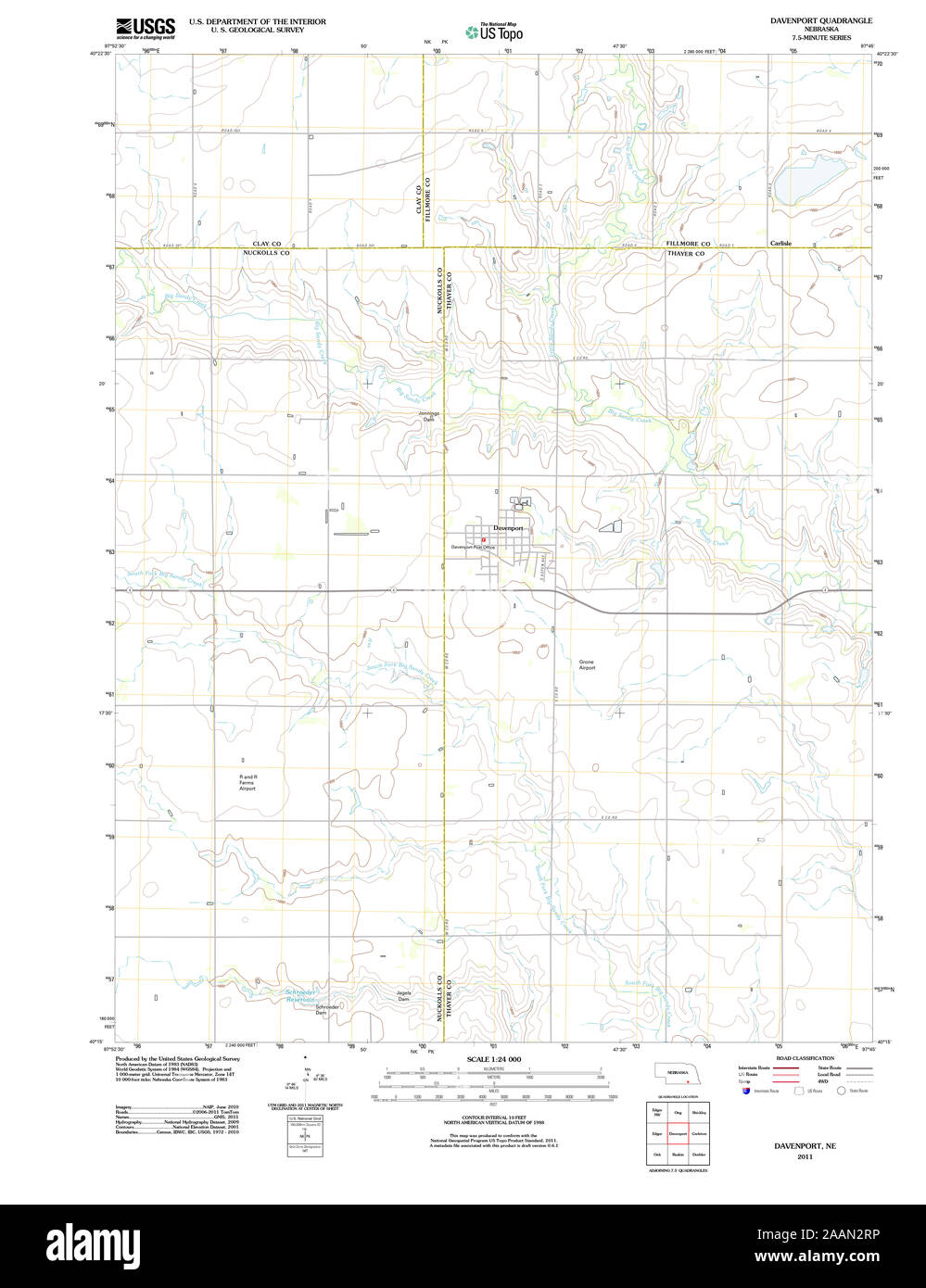 USGS TOPO Map Nebraska NE Davenport 20111021 TM Restoration Stock Photo ...