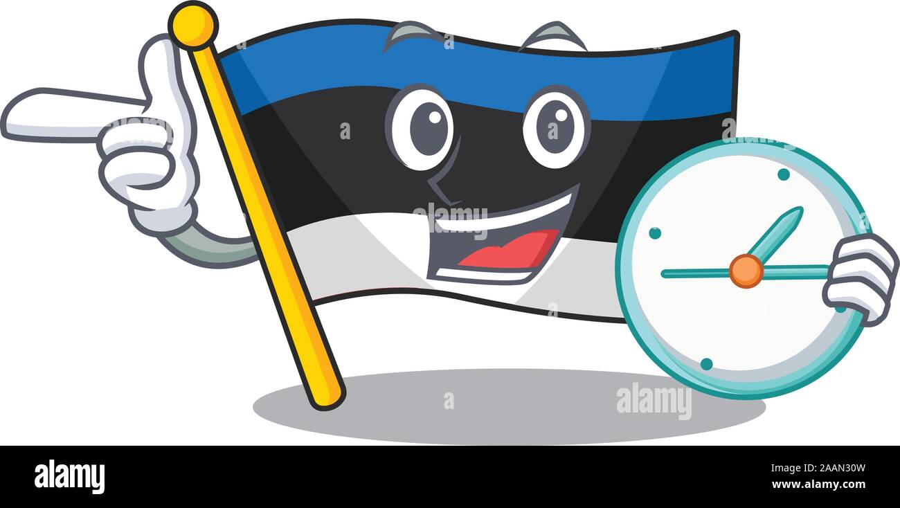 Smiling flag estonia cartoon style vector illustration With clock Stock ...