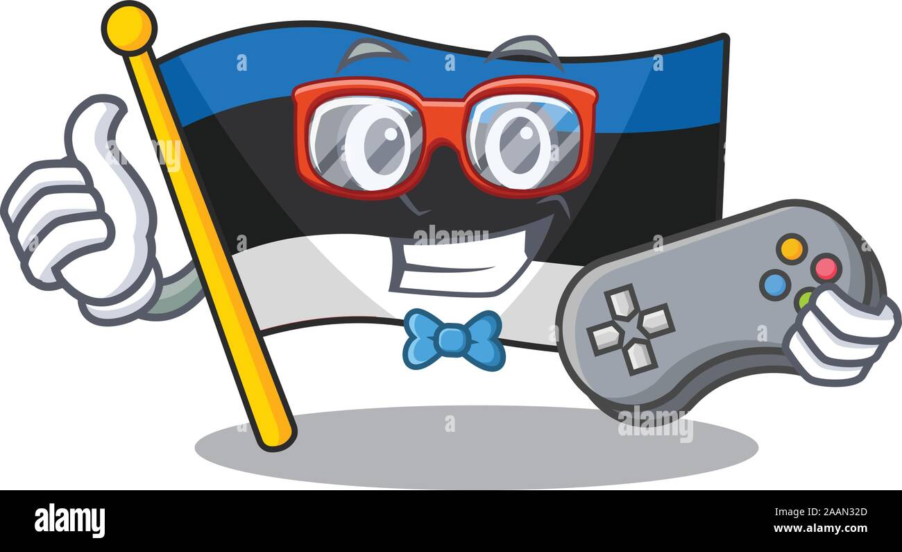 cute geek Gamer flag estonia cartoon character style Stock Vector Image ...