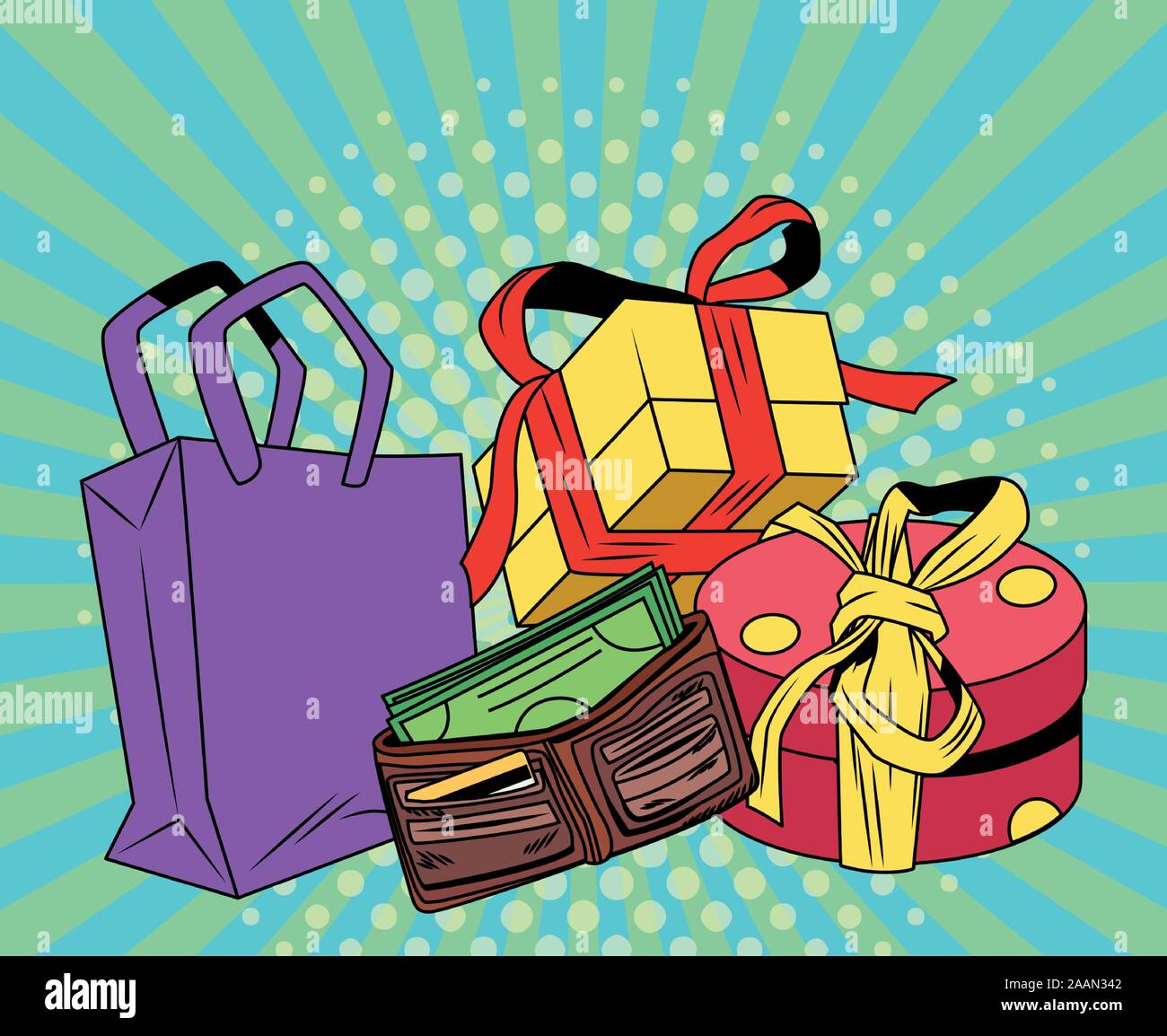 shopping bag and wallet retro vector design Stock Vector Image & Art ...