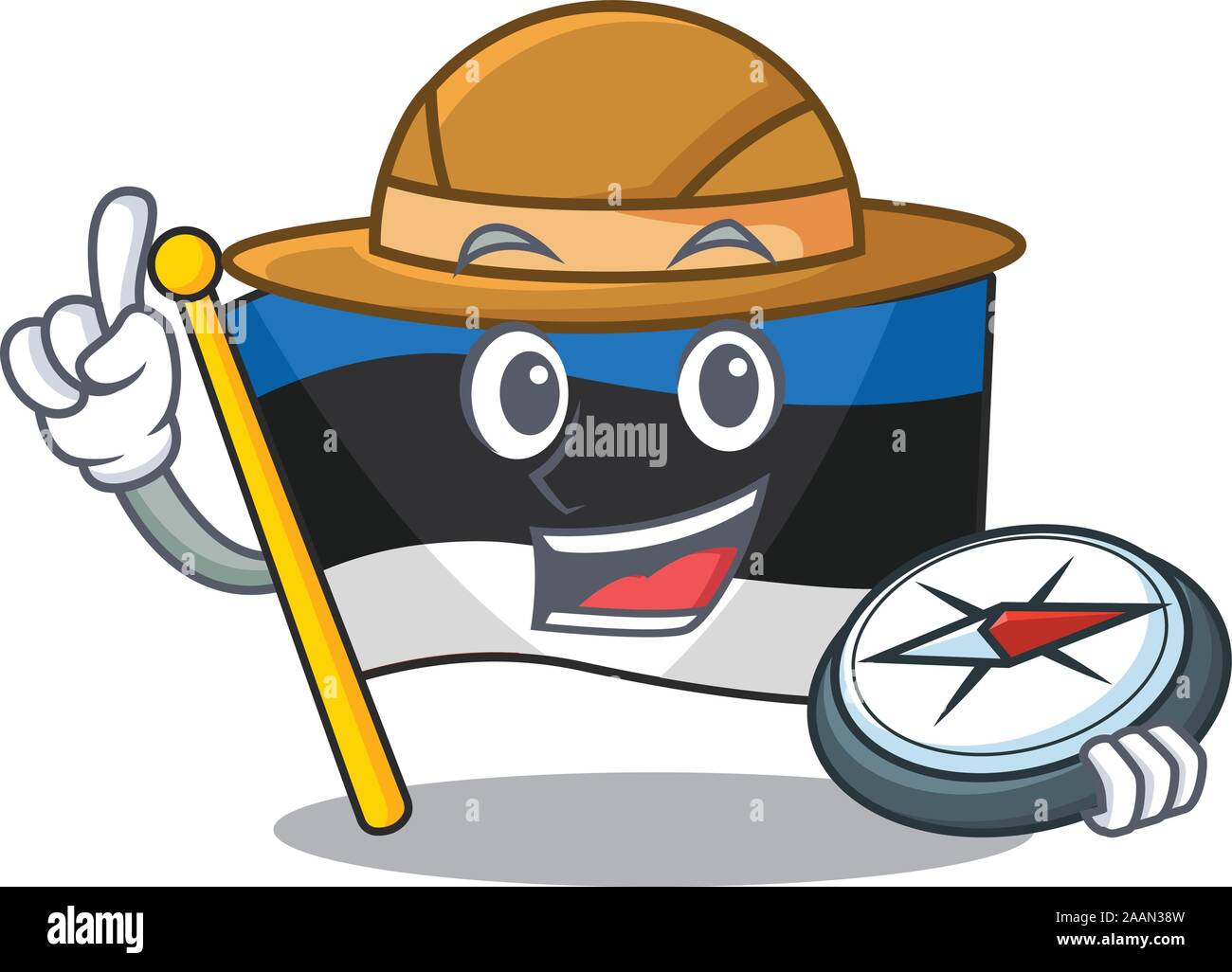 Explorer flag estonia cartoon character holding a compass Stock Vector ...