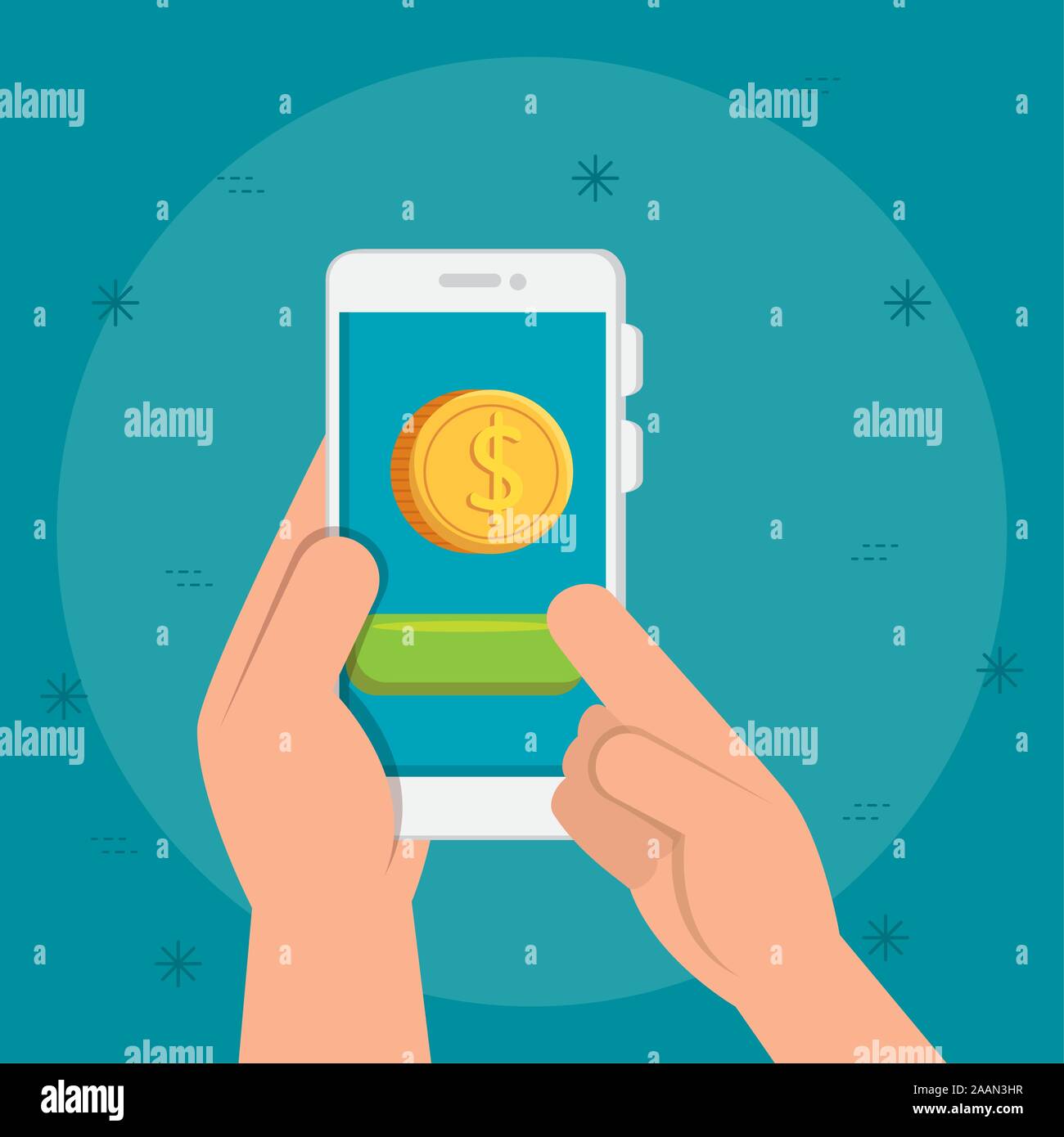 hands and smartphone with coin isolated icon Stock Vector Image & Art ...