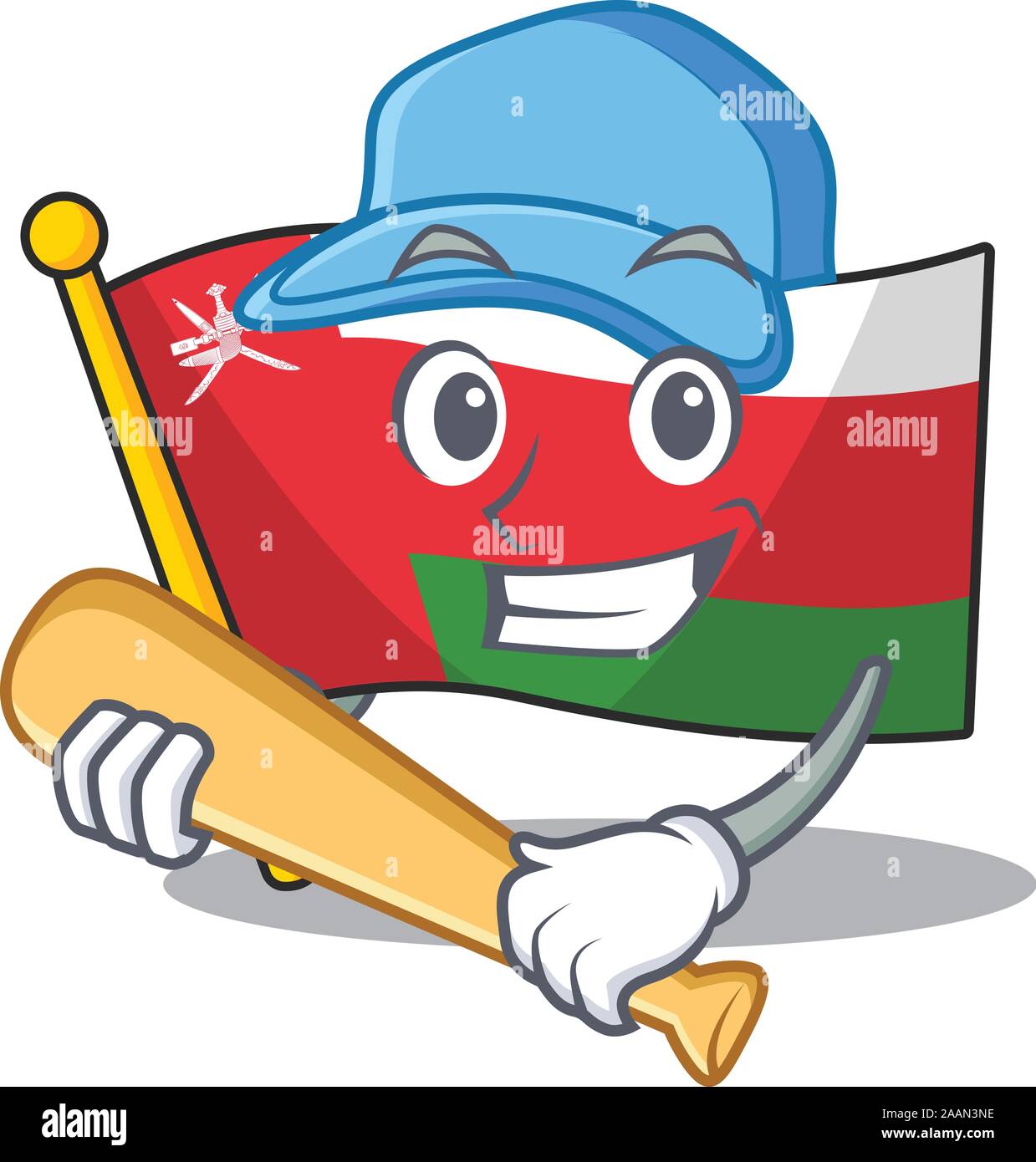 Funny smiling flag oman cartoon mascot playing baseball Stock Vector ...