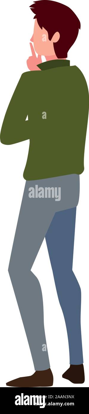 young man of back position on white background vector illustration ...