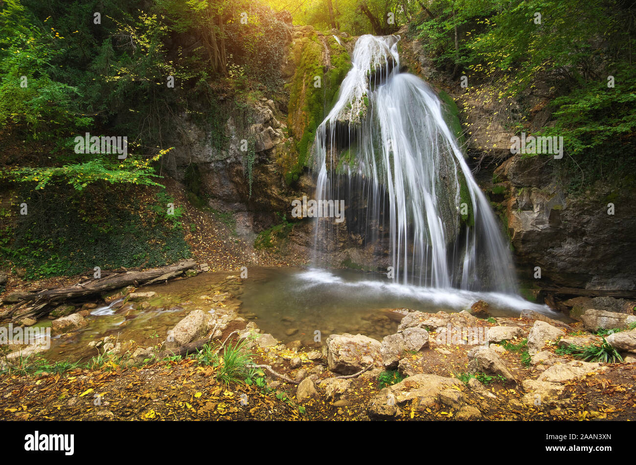 Waterfall and rill flow. Nature composition Stock Photo - Alamy
