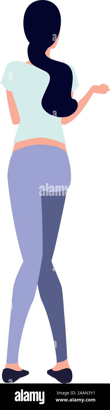 young woman of back position on white background vector illustration ...