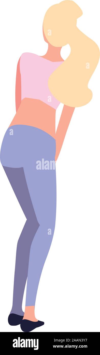 young woman of back position on white background vector illustration ...