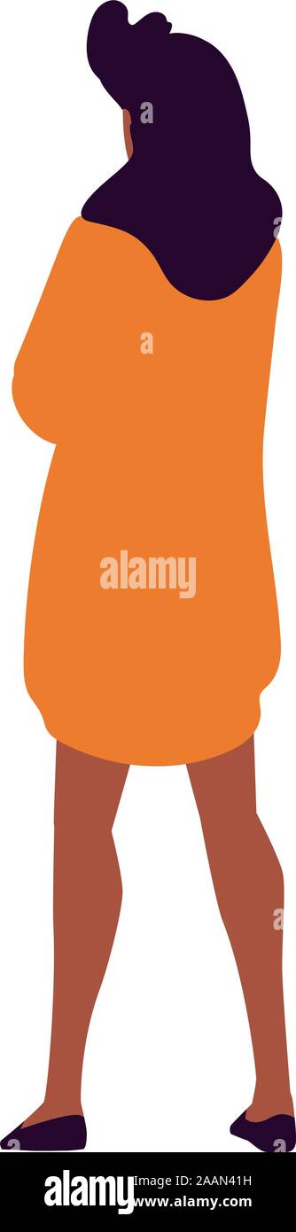 young woman of back position on white background vector illustration ...