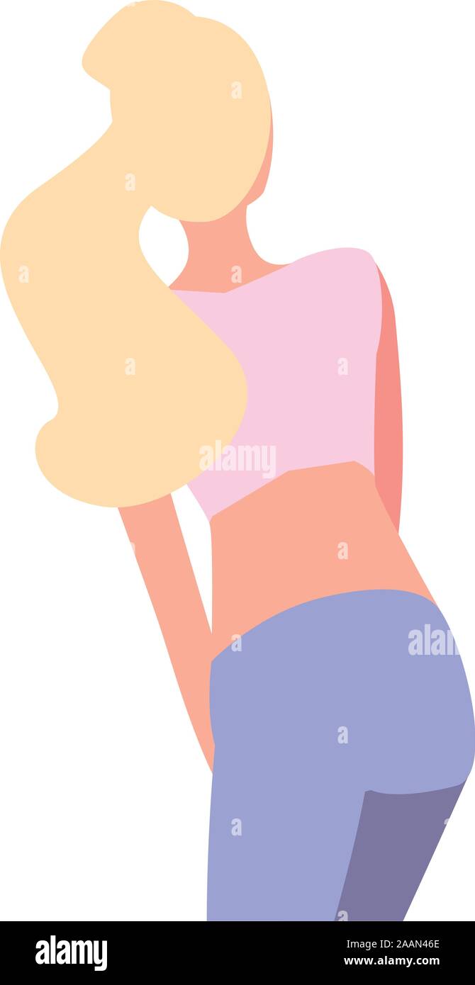 young woman of back position on white background vector illustration ...