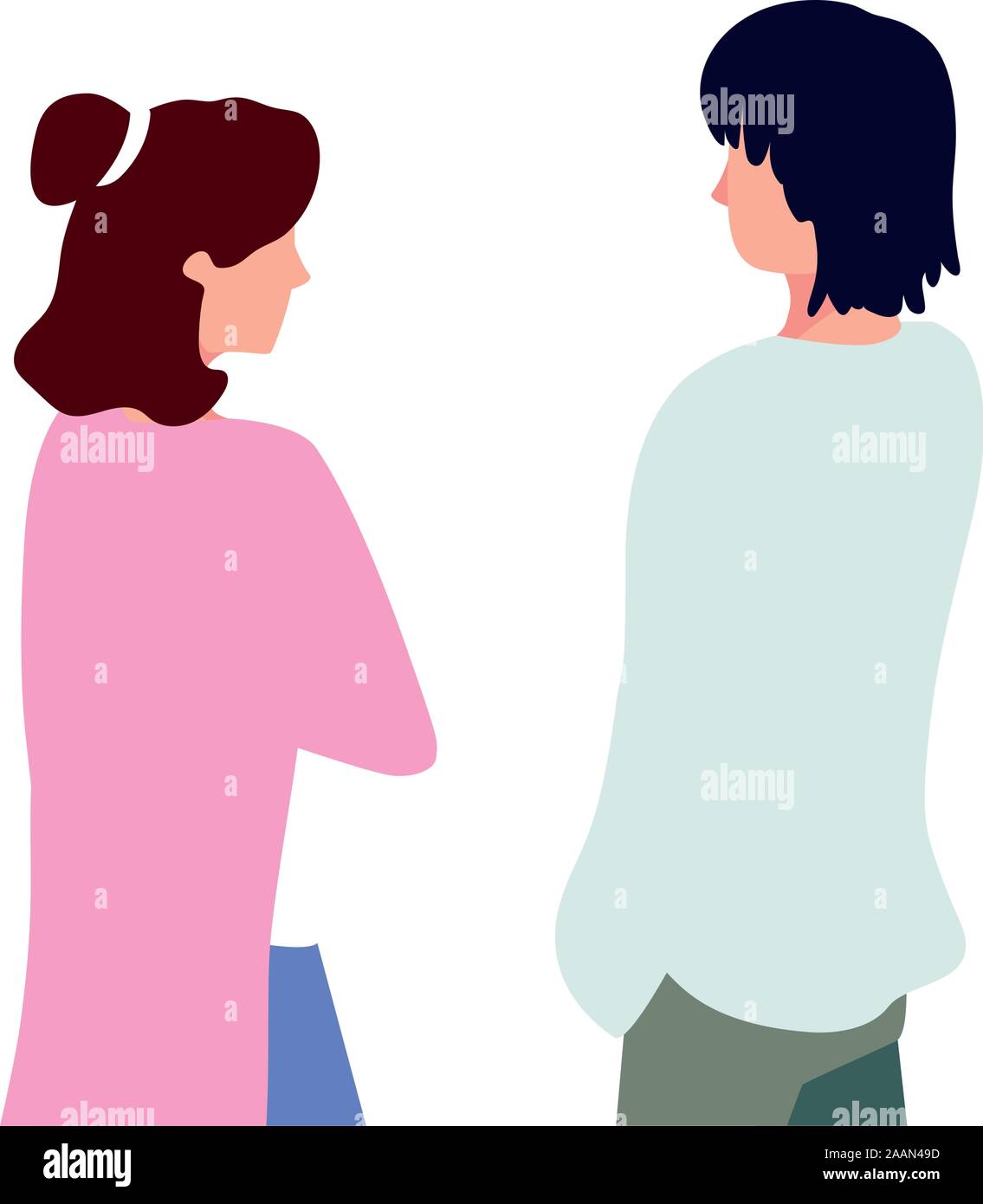 couple of people in back position on white background vector ...