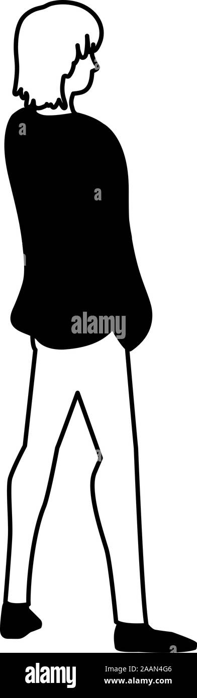 young man of back position on white background vector illustration ...