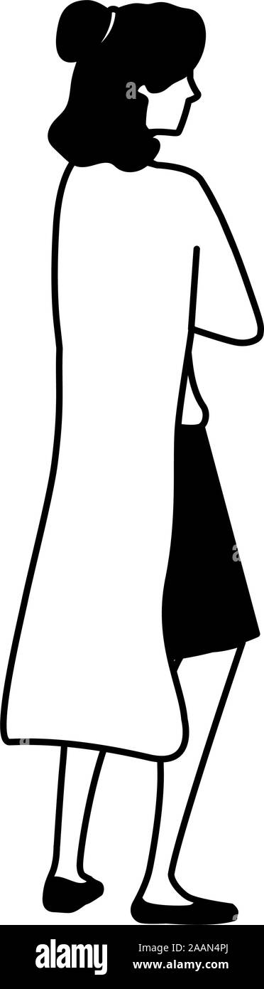 young woman of back position on white background vector illustration ...