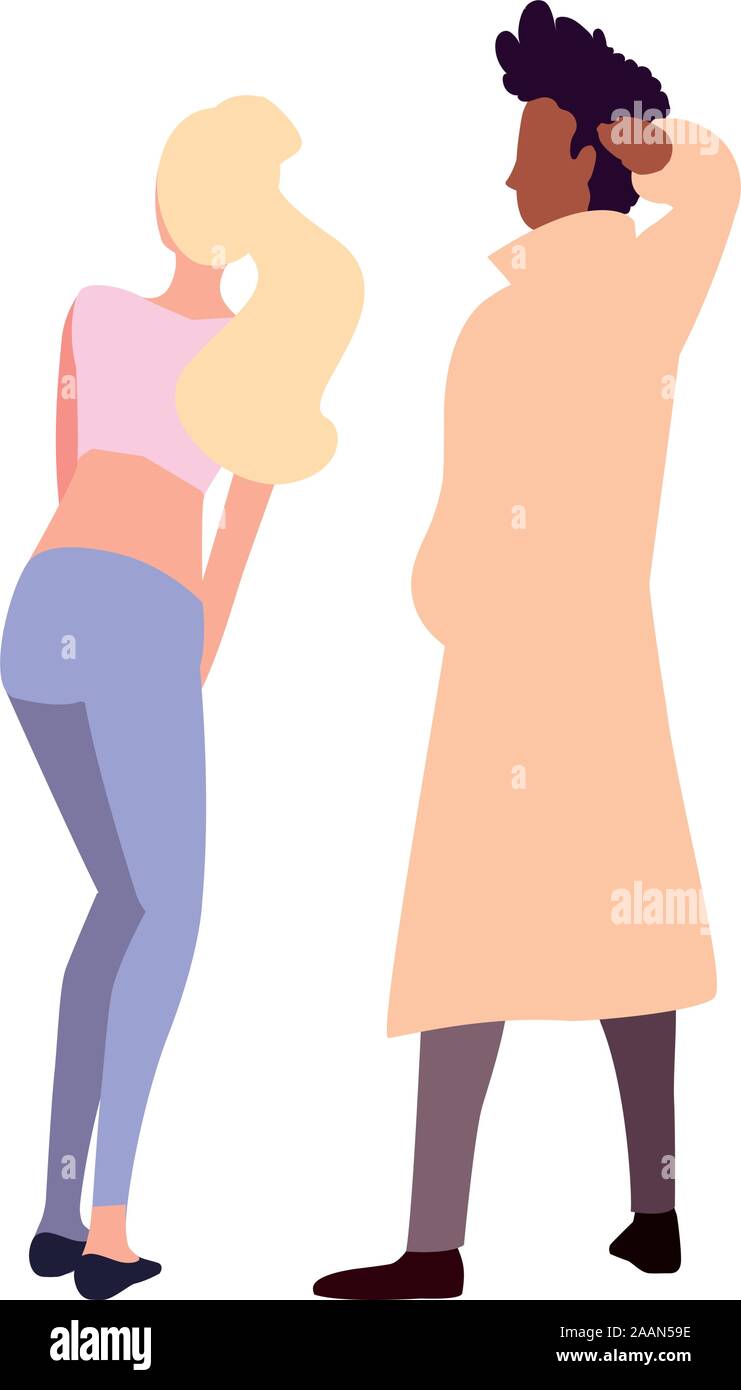 couple of people in back position on white background vector ...