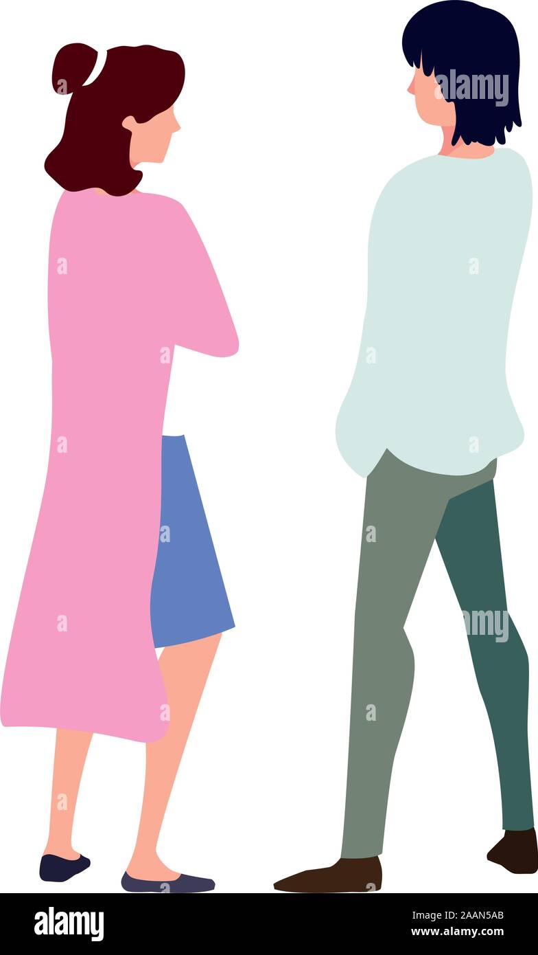 couple of people in back position on white background vector ...