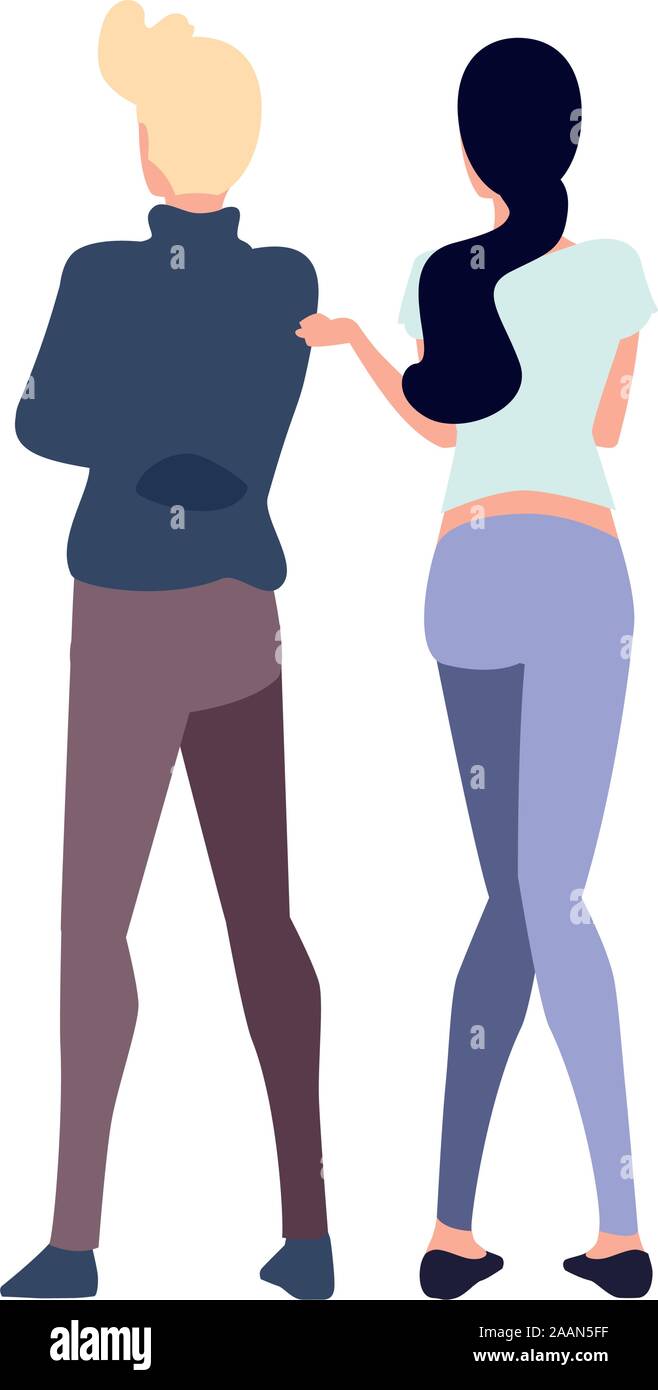 couple of people in back position on white background vector ...