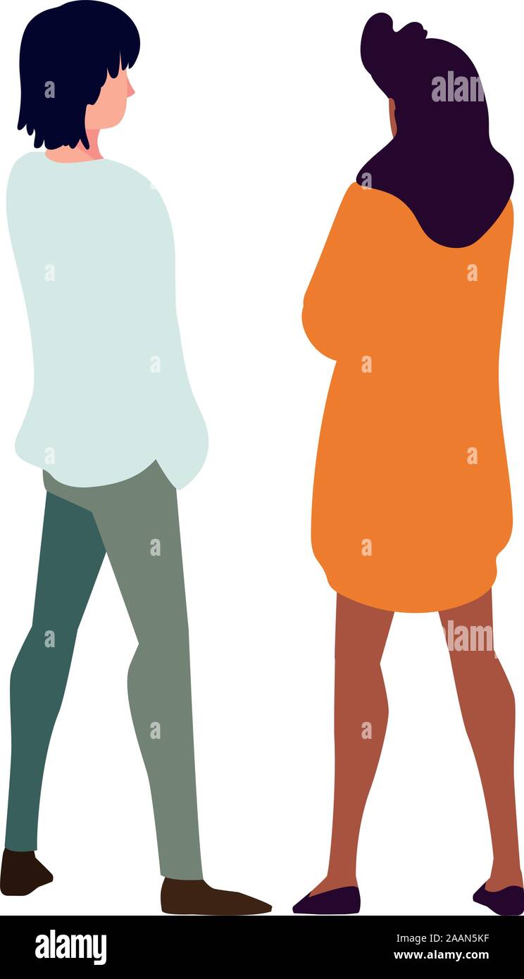 couple of people in back position on white background vector ...